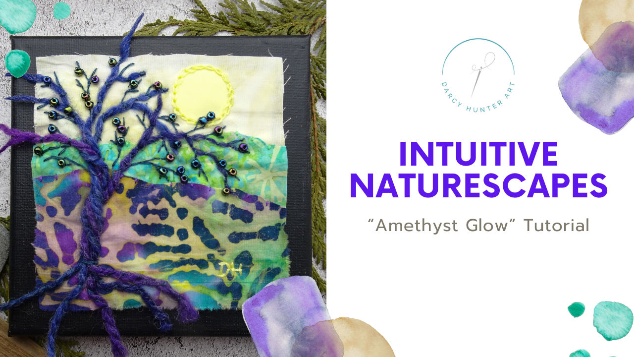 Intuitive Naturescapes Hand-Stitched Art - "Amethyst Glow"